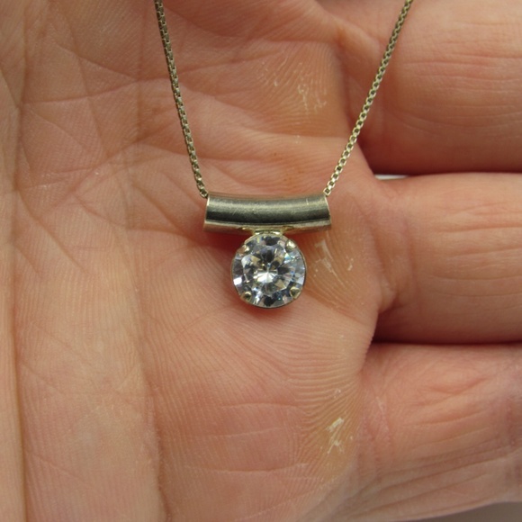 Jewelry | Vintage Sterling Silver Rustic Cz Diamond Necklace | Poshmark